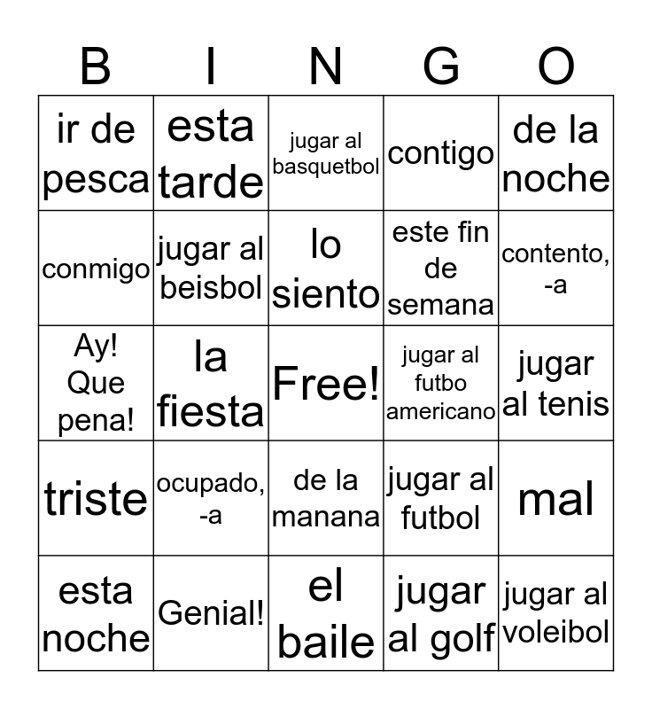Quieres ir conmigo? Bingo Card