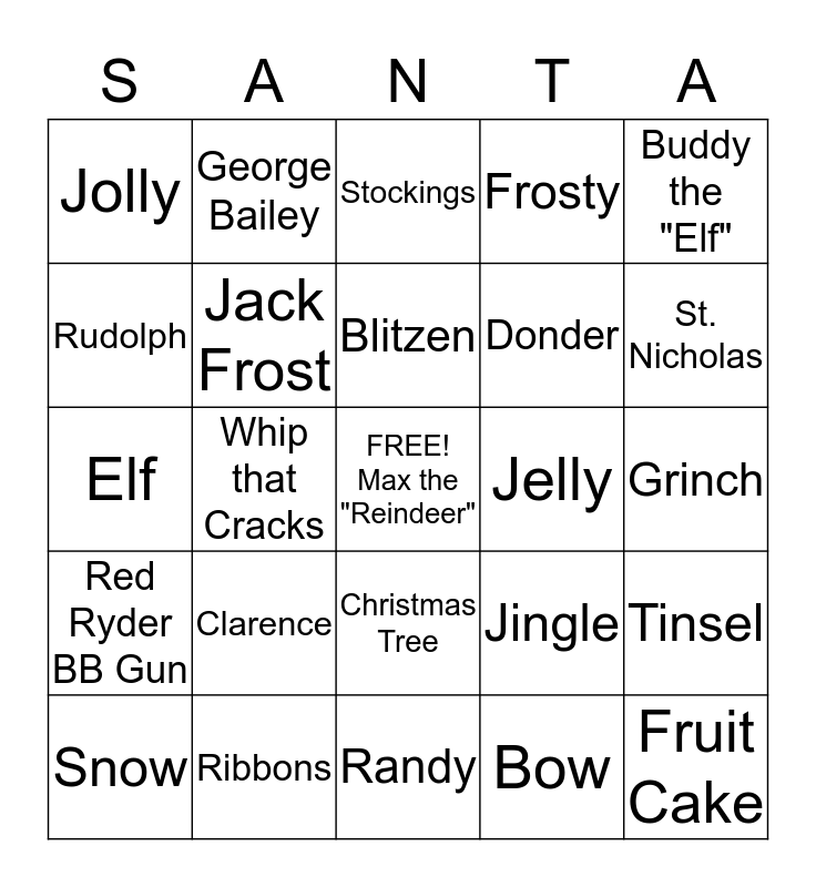 Santa Bingo Card