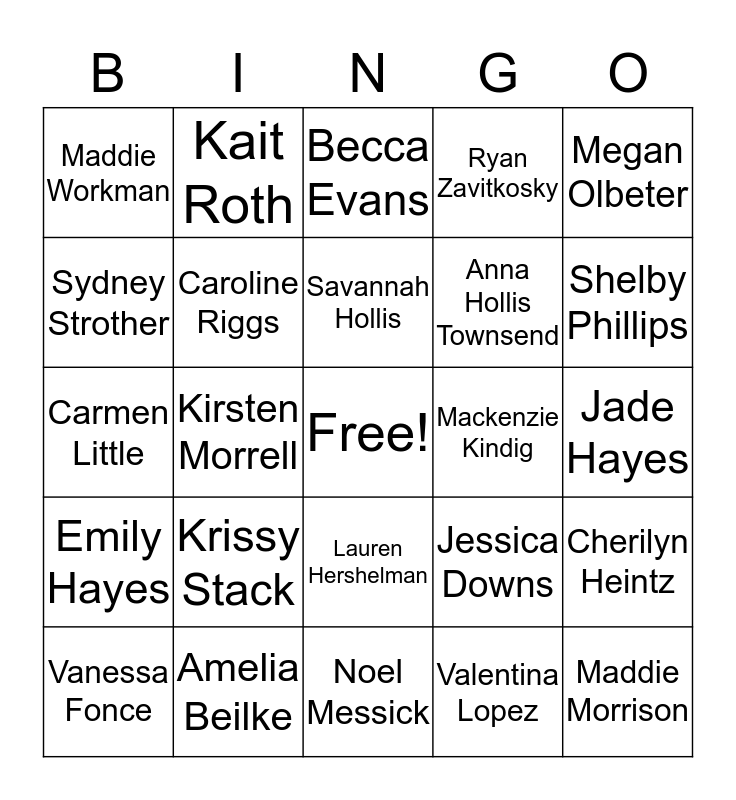 Sister Trivia Bingo Card
