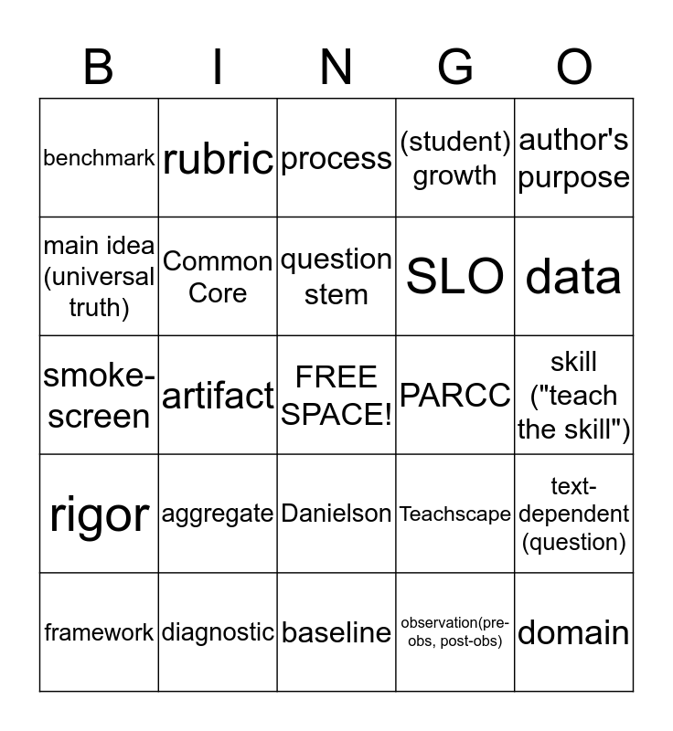 2013/14 Educational Buzz Word BINGO! Bingo Card