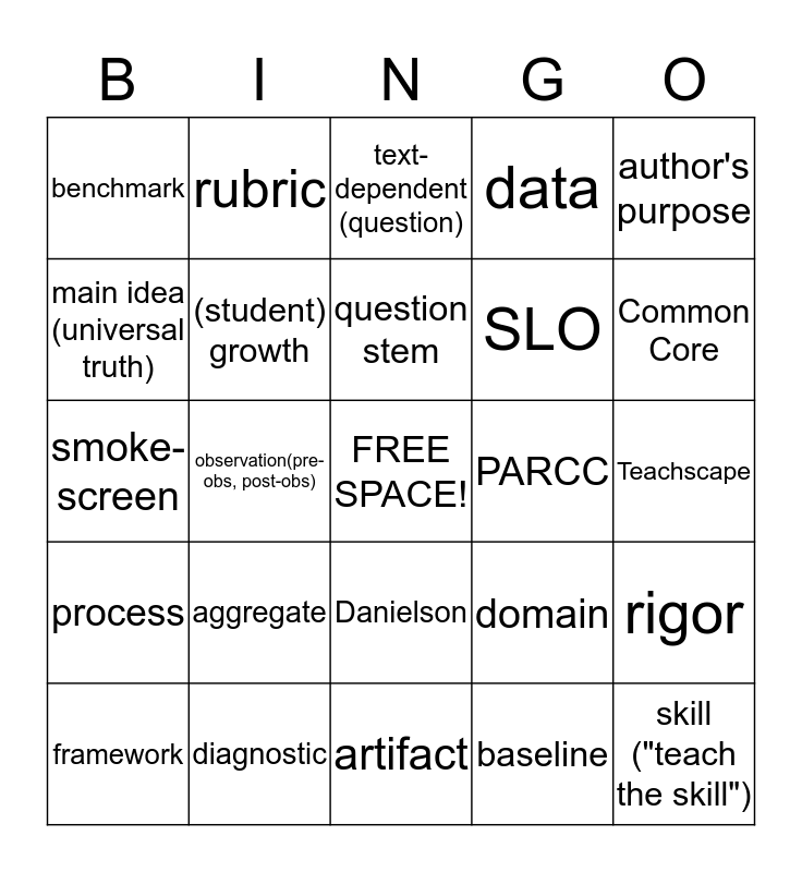 2013/14 Educational Buzz Word BINGO! Bingo Card