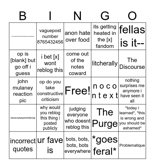 Tumblr Bingo Card