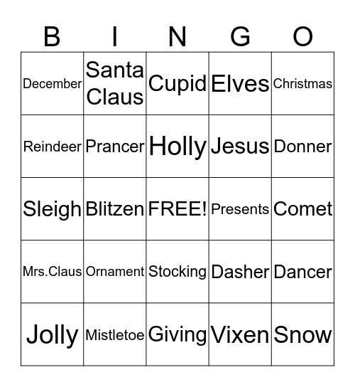 Merry Christmas Bingo Card