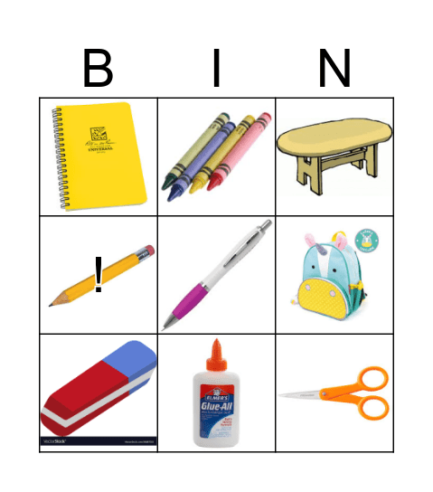 school objects Bingo Card