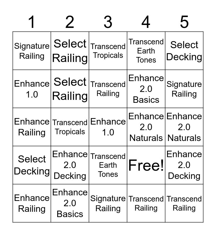 Decking & Product Bingo! Bingo Card