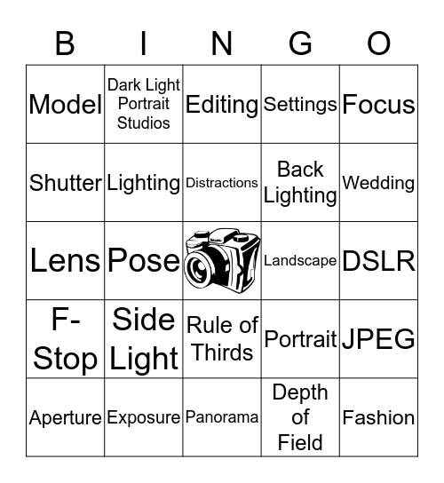 Photography Bingo Card