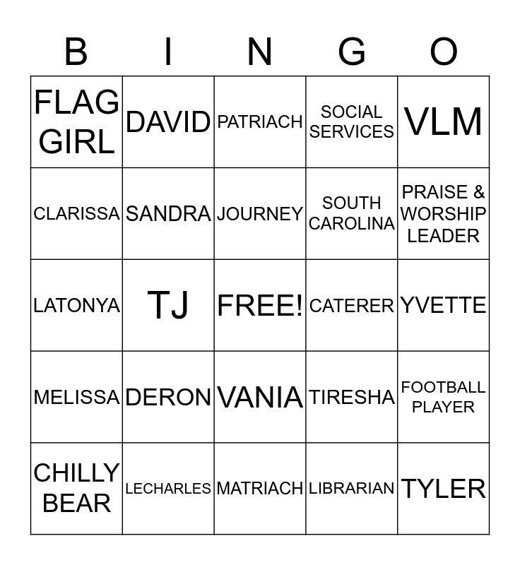VINSON FAMILY CHRISTMAS FELLOWSHIP Bingo Card