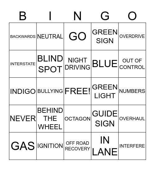 DRIVER EDUCATION Bingo Card