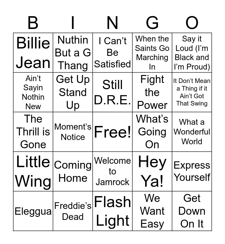 Black History Month Music Bingo Card