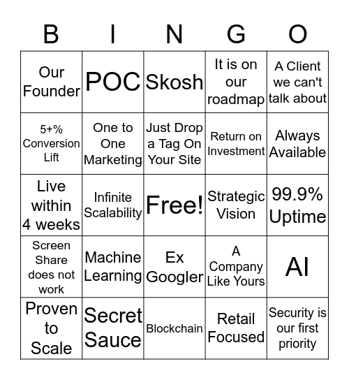 Vendor Buzzword Bingo Card
