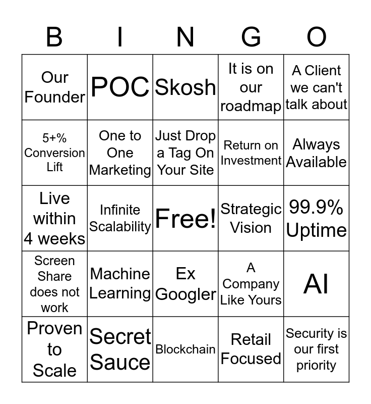 Vendor Buzzword Bingo Card