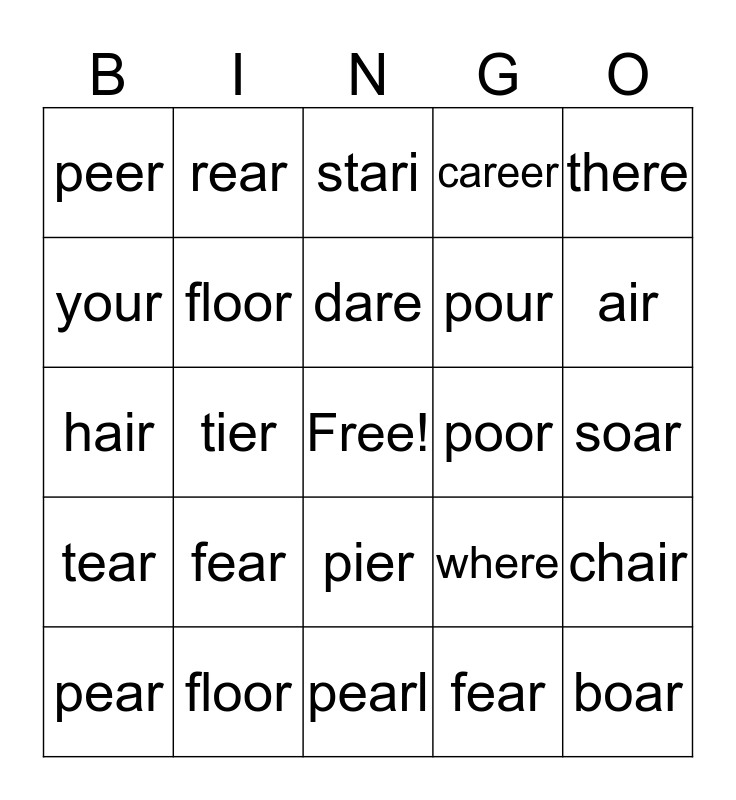 Vowel Clusters Bingo Card