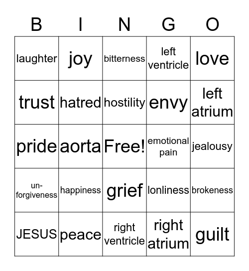 What's In Your Heart? Bingo Card