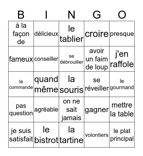 Mots dans le vent 4 Bingo Card
