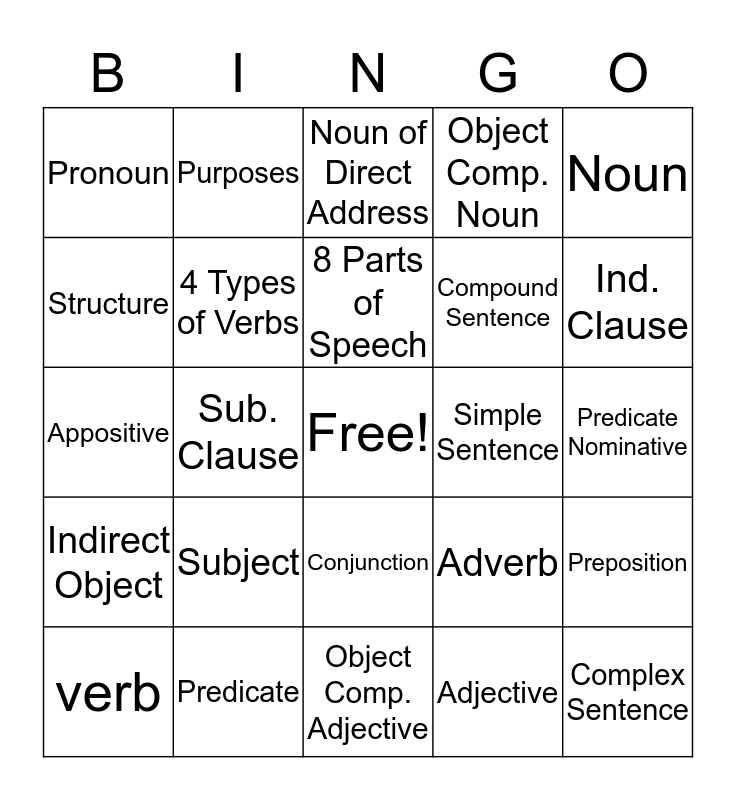 CC Essentials Vocabulary Bingo Card