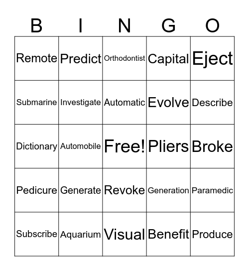 Root Word Bingo! Bingo Card