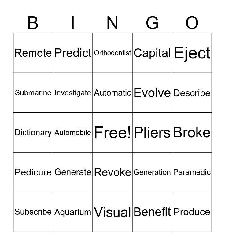 Root Word Bingo! Bingo Card