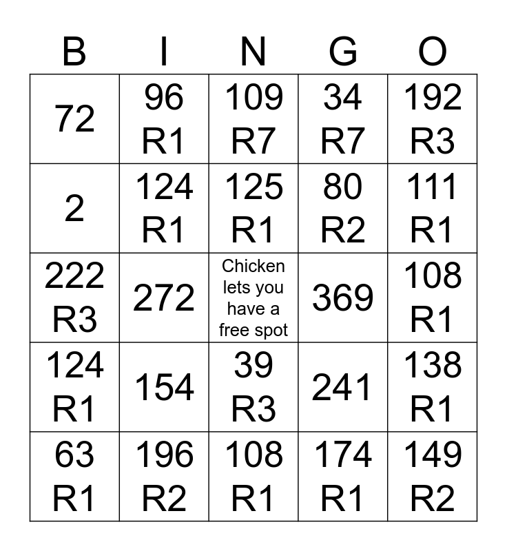 Chickens bingo!! Bingo Card