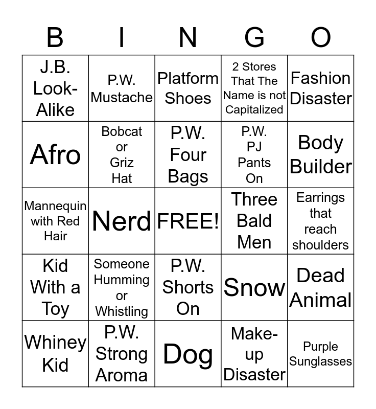 Mall Bingo Card