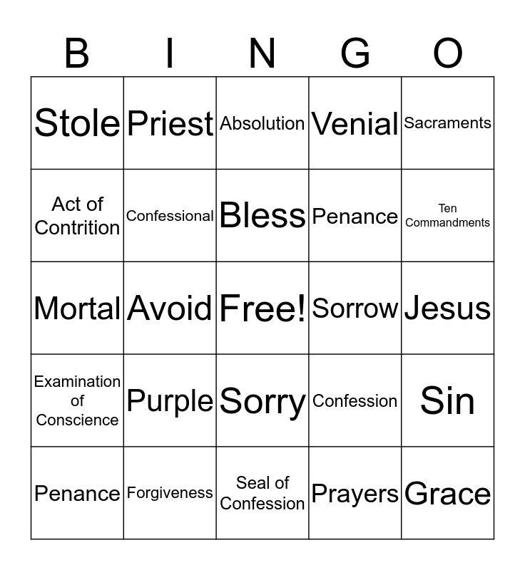 Confession Bingo Card