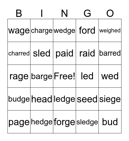 /d/ and /ʤ/ minimal pairs Bingo Card