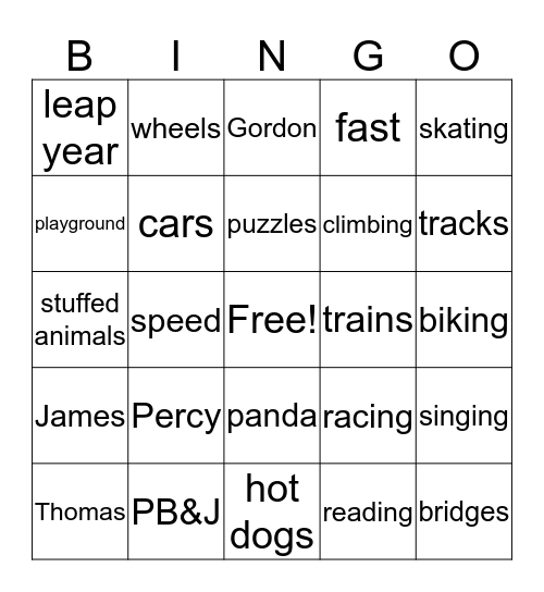 Nathan's 7th Birthday Party Bingo Card