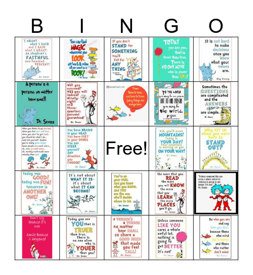Dr. Seuss Bingo Card