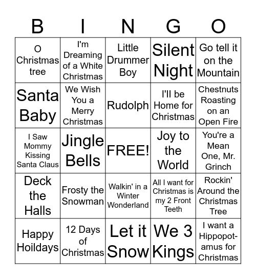 Polar Express Bingo Card