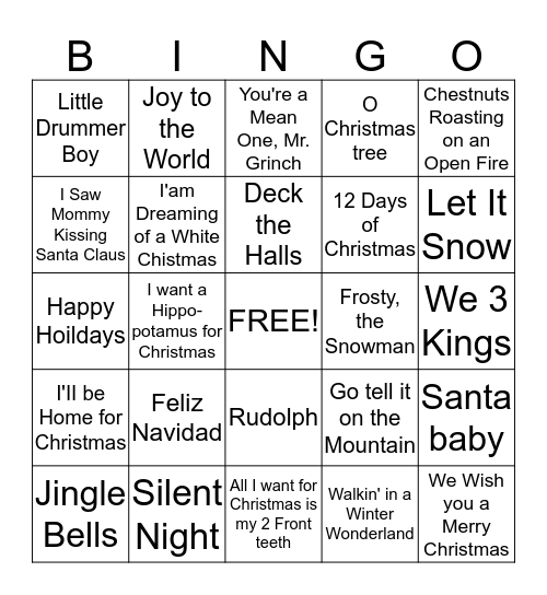 Polar Express Bingo Card
