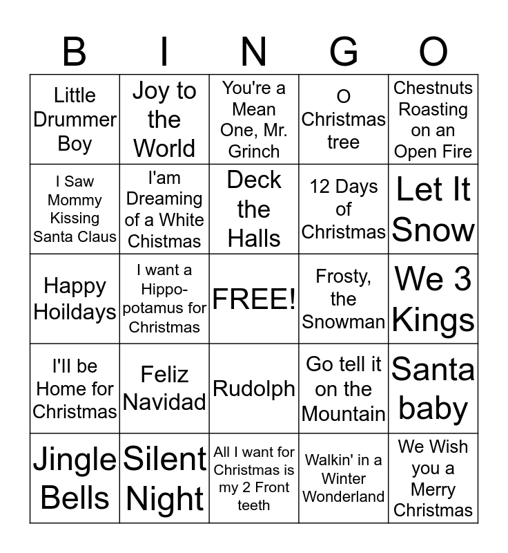 Polar Express Bingo Card
