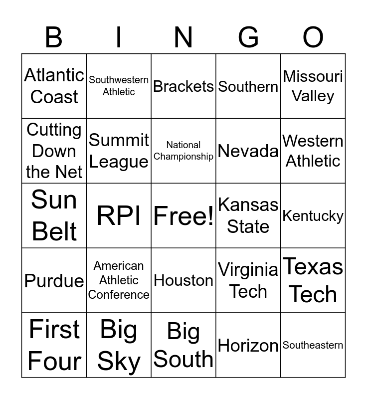 March Madness Bingo Card