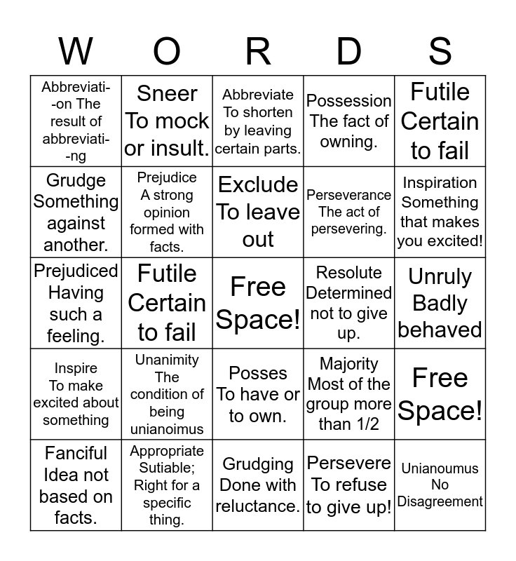 Wordly Wise Lesson 11 Bingo Card