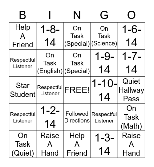 Ultimate Student Bingo Card