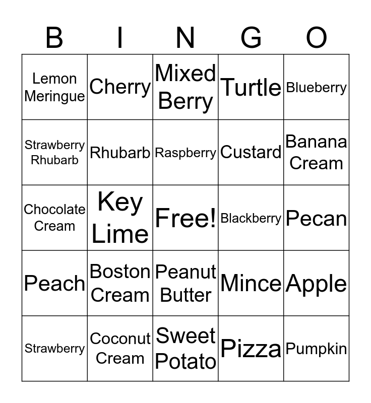 PIE Bingo Card