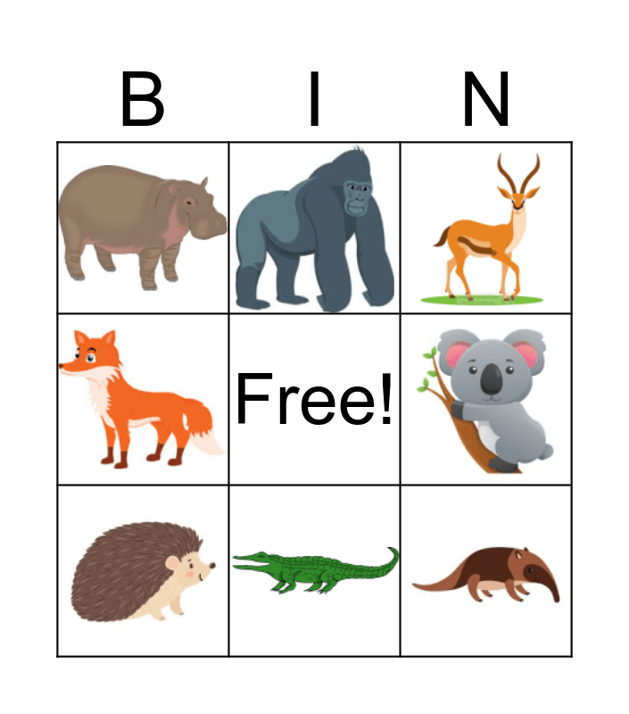 Animal Kingo Bingo Card