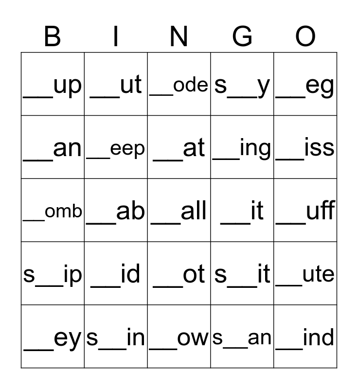 Watch Out Vowels Bingo Card