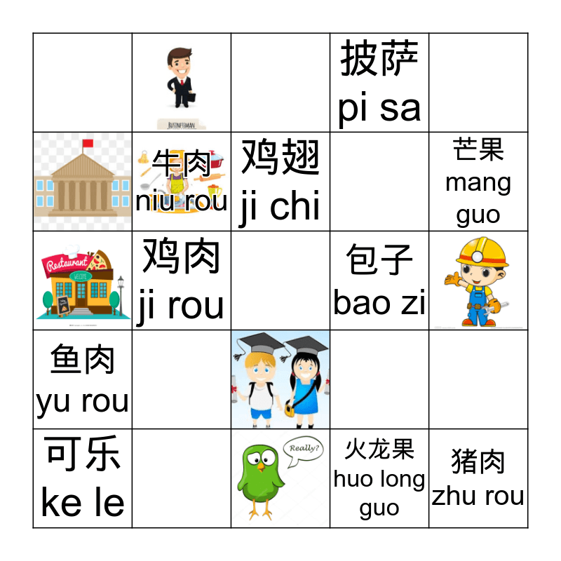 食物 shi wu Bingo Card