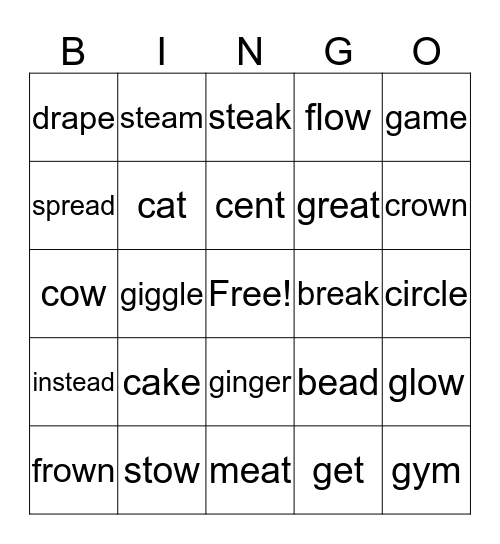 Vowel Alert Bingo Card