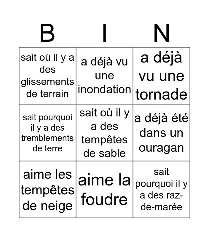 Trouvez quelqu'un qui... Bingo Card