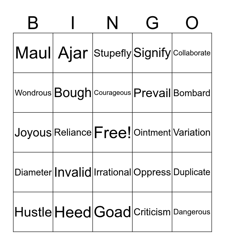 Chapter 11 Bingo Card