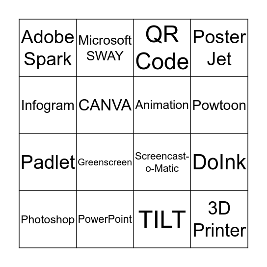 Multimedia Tools Bingo Card