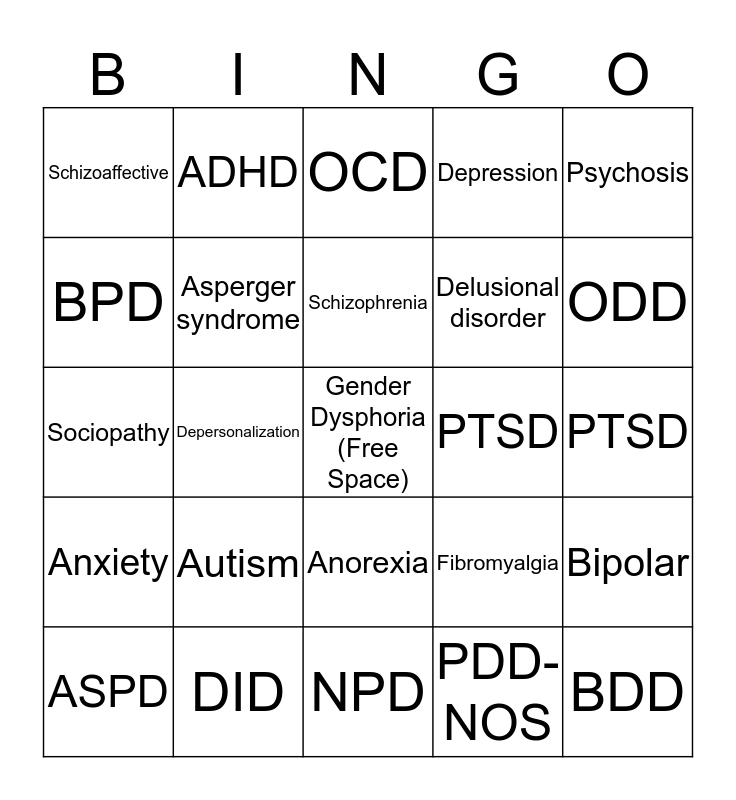 Self DX Bingo Card