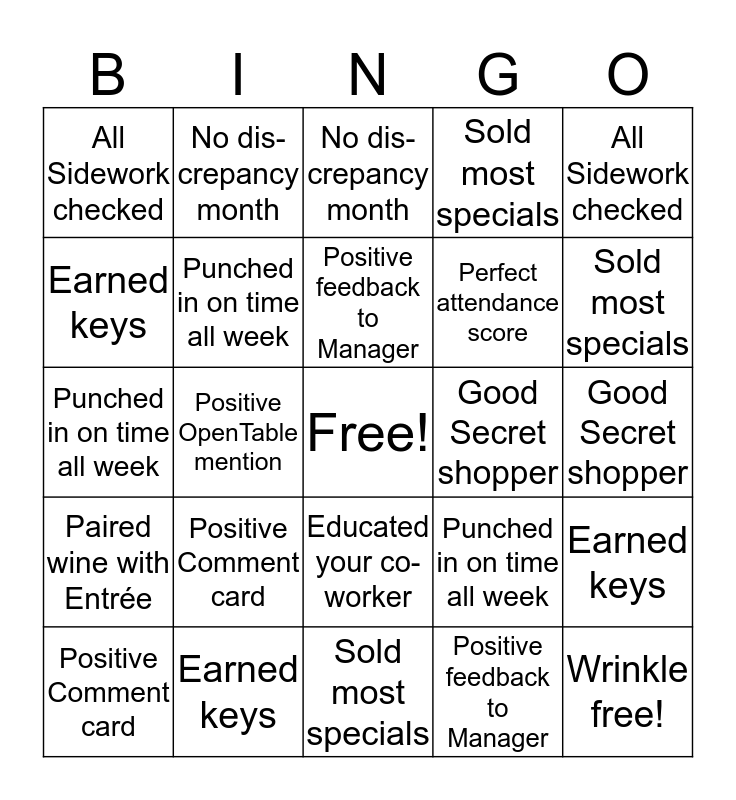 Service BINGO!! Bingo Card