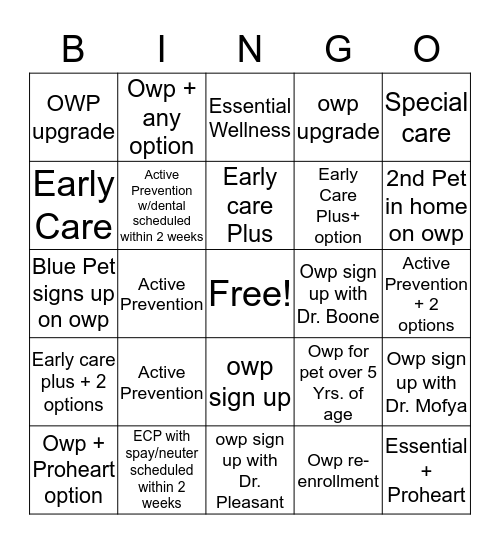 Macon's OWP Bingo Challenge Bingo Card