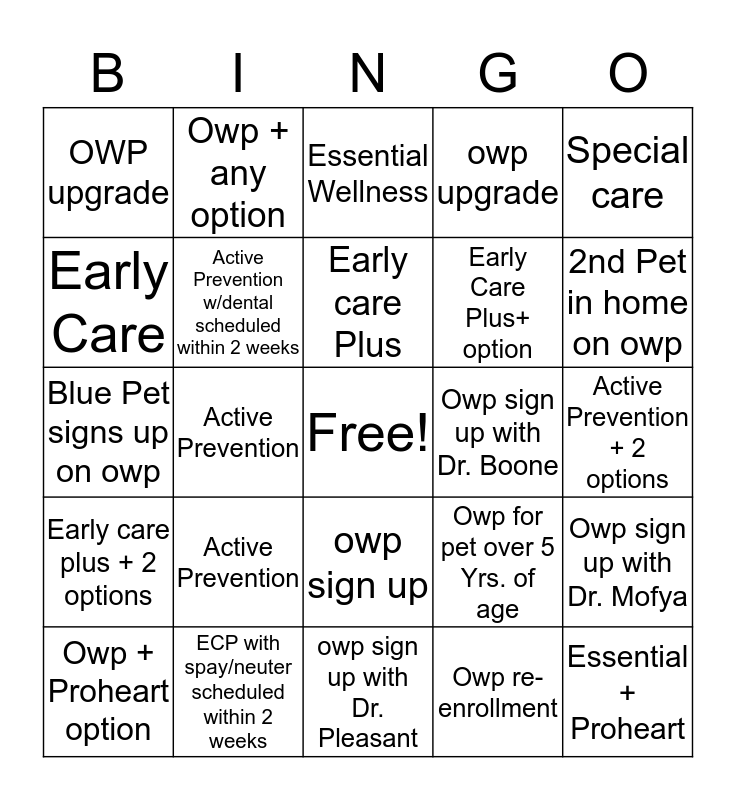 Macon's OWP Bingo Challenge Bingo Card