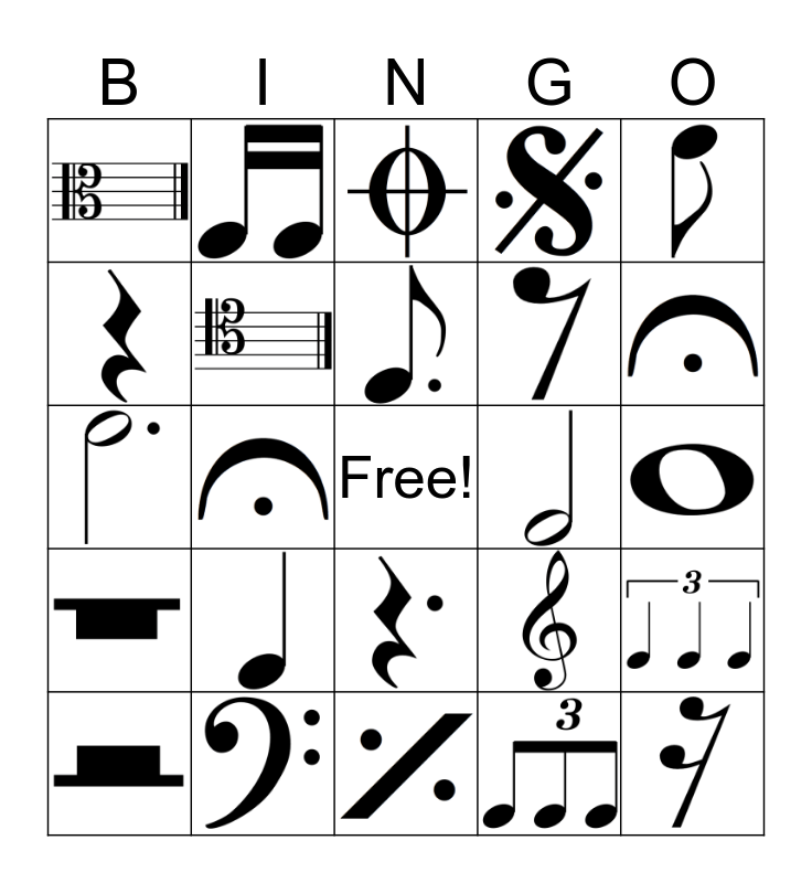 Music Notes Rests and Symbols Bingo Card
