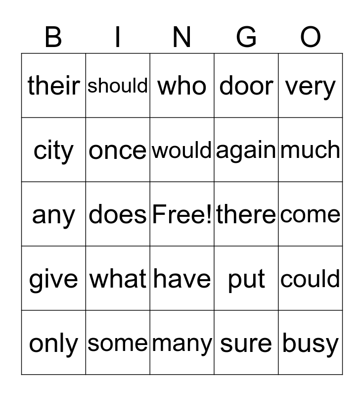 Red Word Bingo Card
