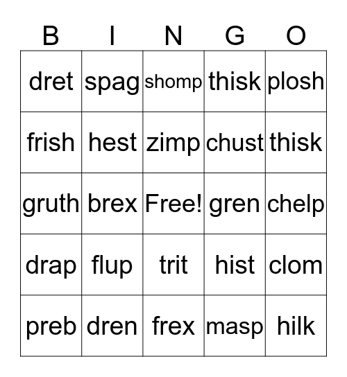 2.2 Nonsense Words Bingo Card