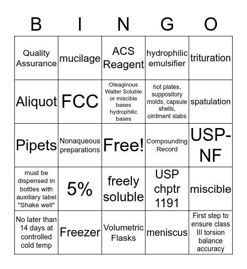 Chapter 9 Bingo Card