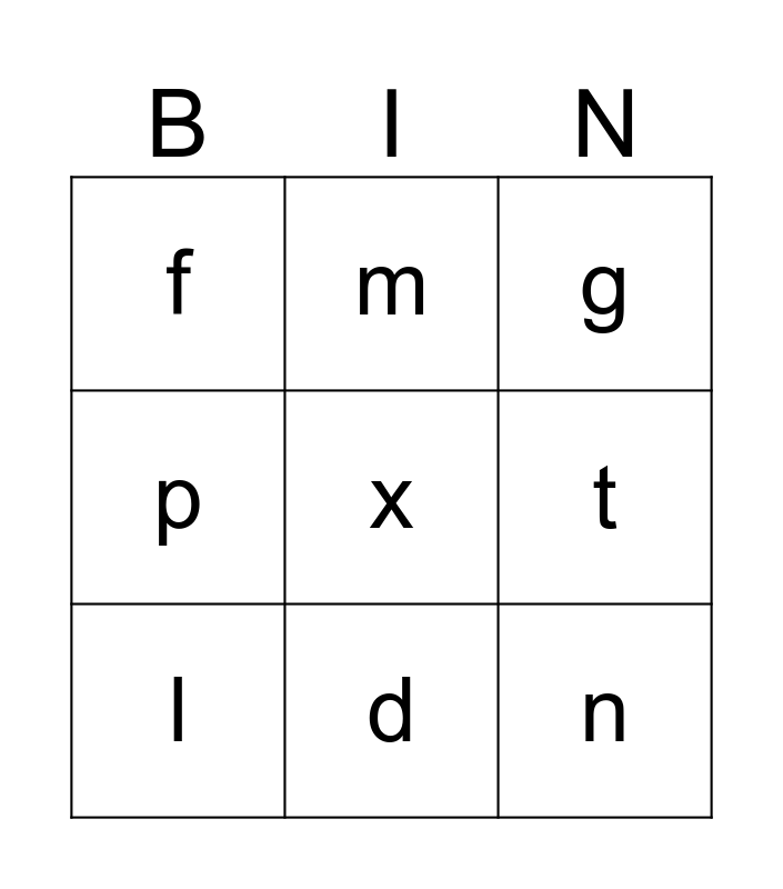 Ending Sound Bingo Card